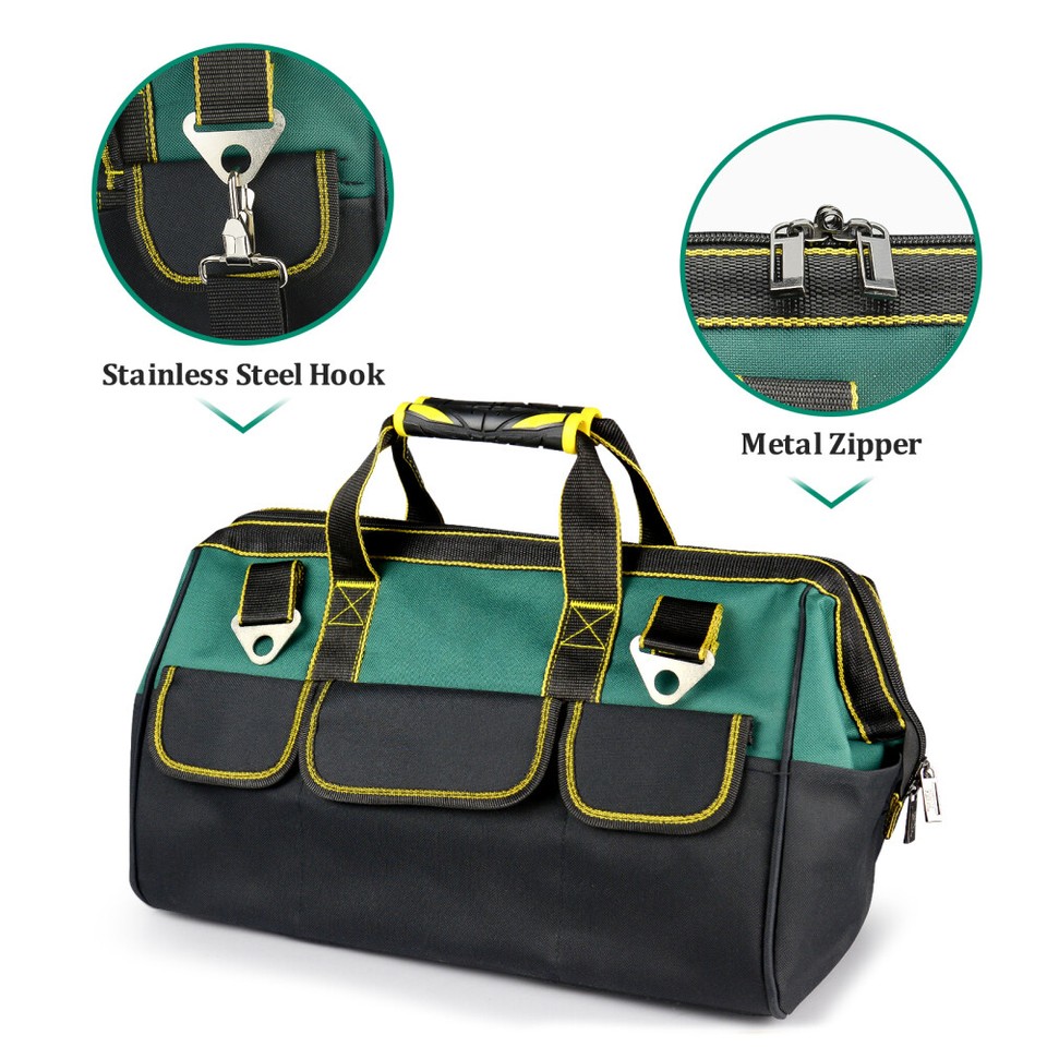 17" Tool Bag Case Wide Mouth Heavy Duty Tote Storage+14 Pouches ...