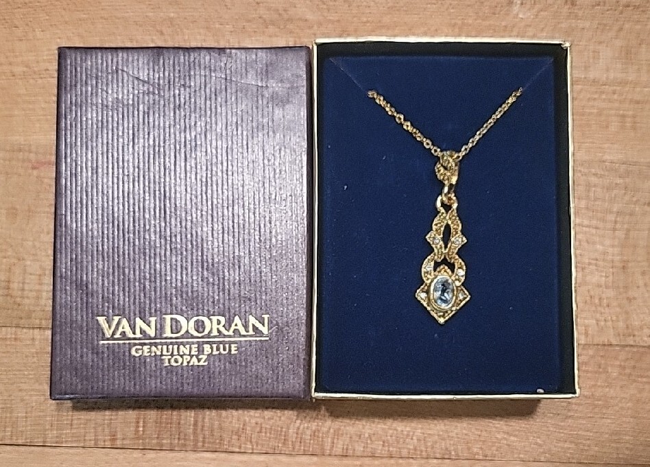 Vintage Van Doran Genuine Blue Topaz Necklace Stone Gold-Plated w ...
