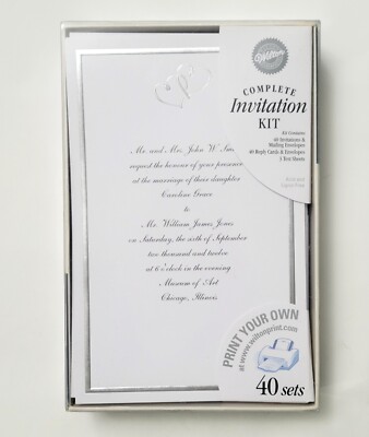 WILTON Wedding INVITATION Kit 40 Sets W/ Print Your Own Invites ...