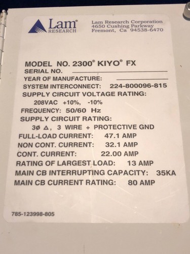LAM RESEARCH KIYO FX 2300 Chassis 853-800085-335 | eBay