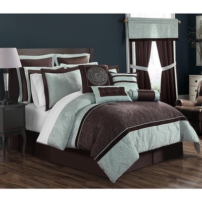 16 Pc Ellison Comforter Set "Lenox" Seafoam Brown ~ Full 76" x 86 ...