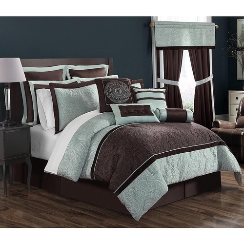16 Pc Ellison Comforter Set "Lenox" Seafoam Brown ~ Full 76" x 86 ...