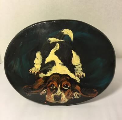 Vintage Signed P. Sribe Beagle Hound Hand Painted Dog Foot Stool 12 X 8 ...