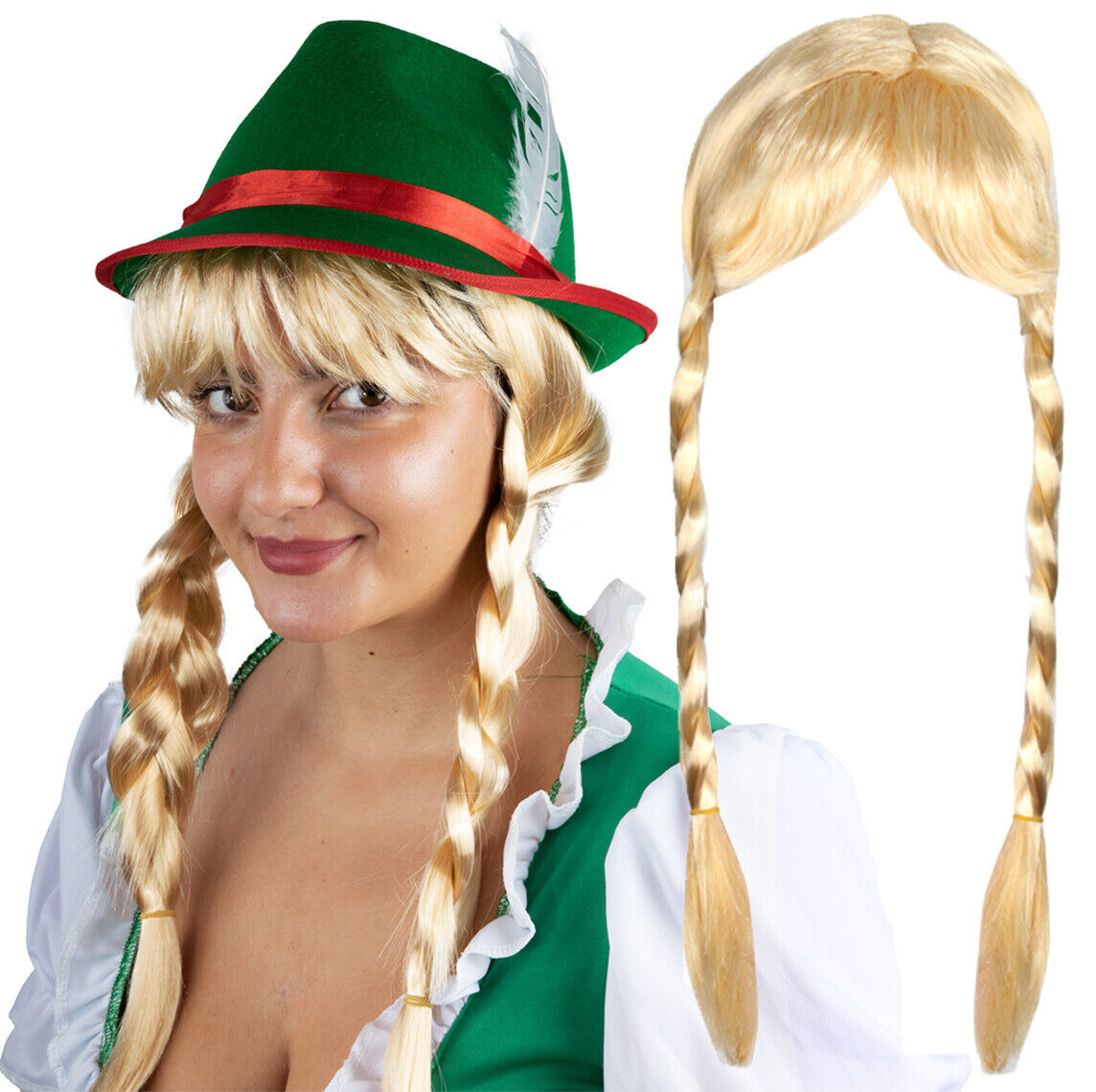LONG BLONDE PLAITED WIG LADIES OKTOBERFEST BAVARIAN PLAIT PIGTAIL BEER ...