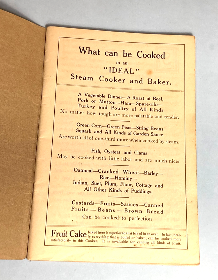 1917 The IDEAL Steam Cooker COOK BOOK Toledo Cooker Co. Vintage ...