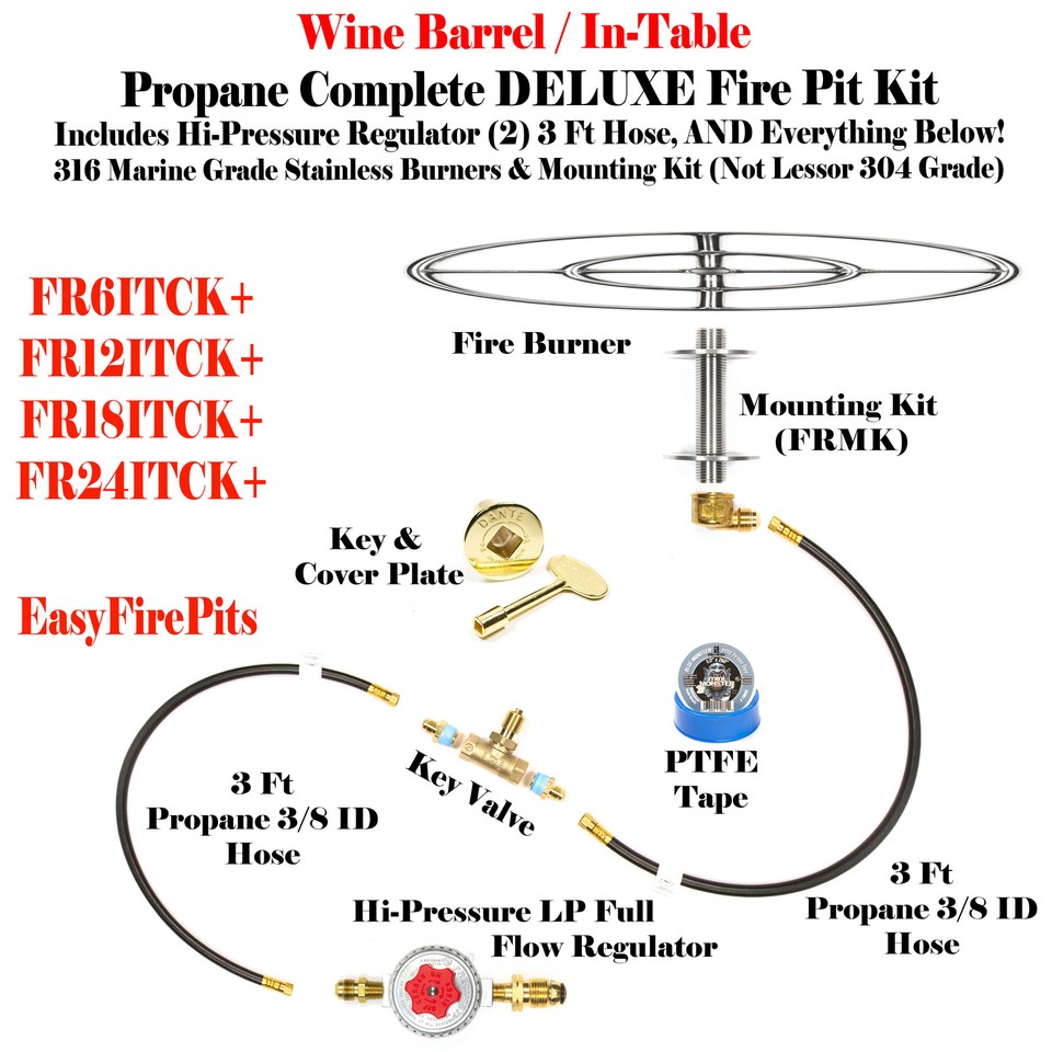 FR6ITCK+: IN-TABLE DIY GAS FIRE PIT KIT & 6" LIFETIME WARRANTED 316 ...