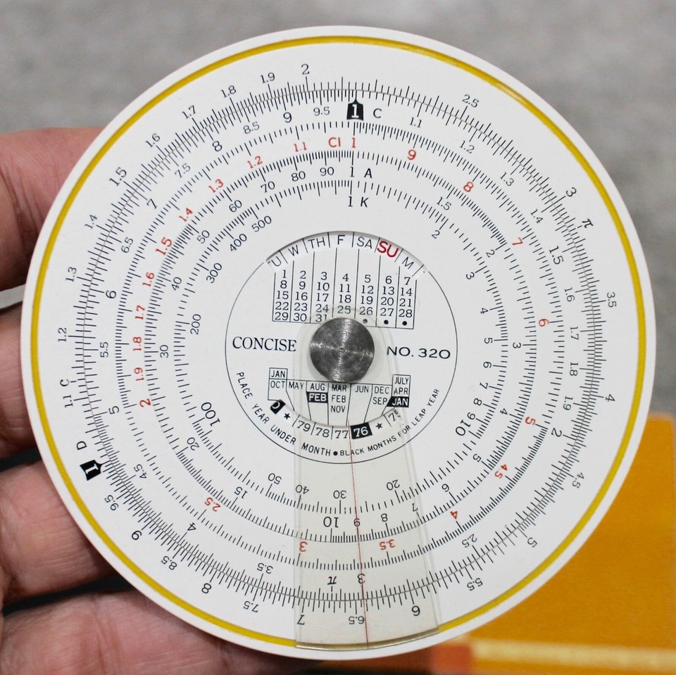VINTAGE CONCISE CIRCULAR SLIDE RULE NO 320 CS 204 W/CASE & INSTRUCTIONS ...