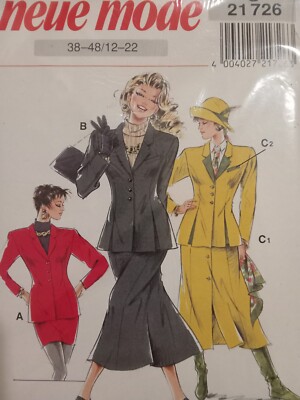 Vintage Neue Mode M21726 Jacket And Skirt Pattern 12-22 New #331 | eBay ...