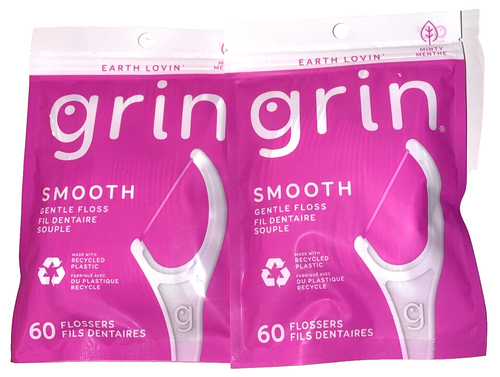 Grin Dental Pick Flossers Mint Earth Lovin Smooth Gentle 60ct EA Lot of ...