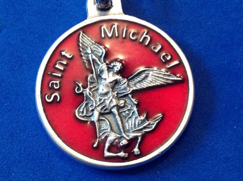 ARCHANGEL St MICHAEL RED ENAMEL Saint Medal KEY CHAIN, KEY RING Prayer ...