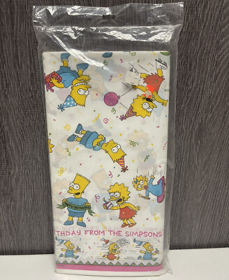 Simpsons Birthday Tablecloth Party Tablecover Vintage 1990 Plastic 54 X ...