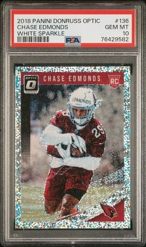 CHASE EDMONDS 2018 DONRUSS OPTIC WHITE SPARKLE PRIZM ROOKIE RC SSP PSA ...
