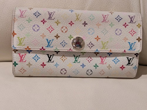 Auth VTG Louis Vuitton white multicolor Takashi Murakami Sarah Wallet ...