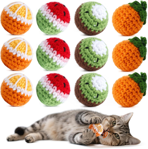 12 Pack Cat Toy Balls, Hand-Knitted Woolen Yarn Cat Balls Toy with Bell ...