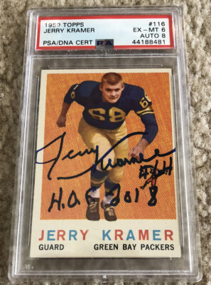 1959 Topps #116 Jerry Kramer Signed Rookie Card HOF 2018 PSA EX-MT 6 ...