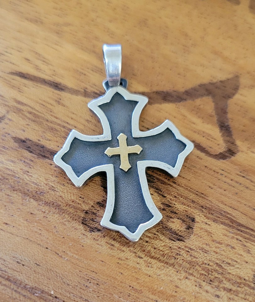 Rare James Avery Sterling Silver Cross with 14kt Gold Cross Center and ...