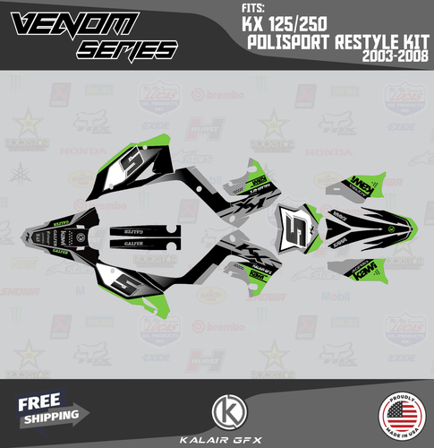 Graphics Kit for KAWASAKI KX125 KX250 2003-08 Polisport Restyle VENOM ...