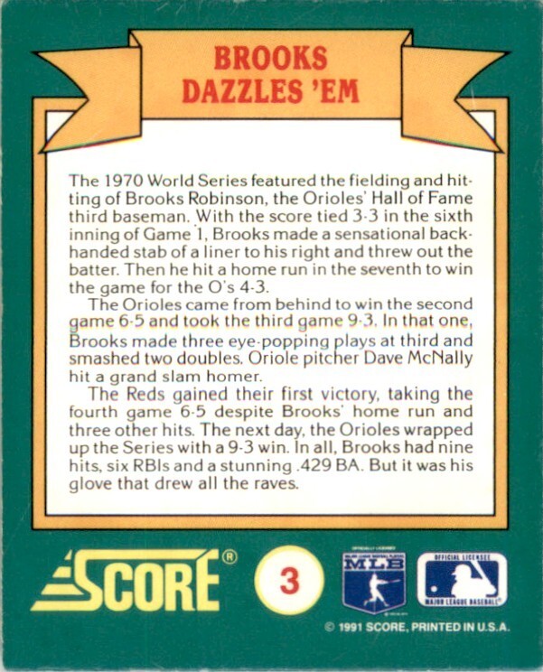 1991 Score Magic Motion #3 1970 Brooks Dazzles 'Em World Series Trivia ...