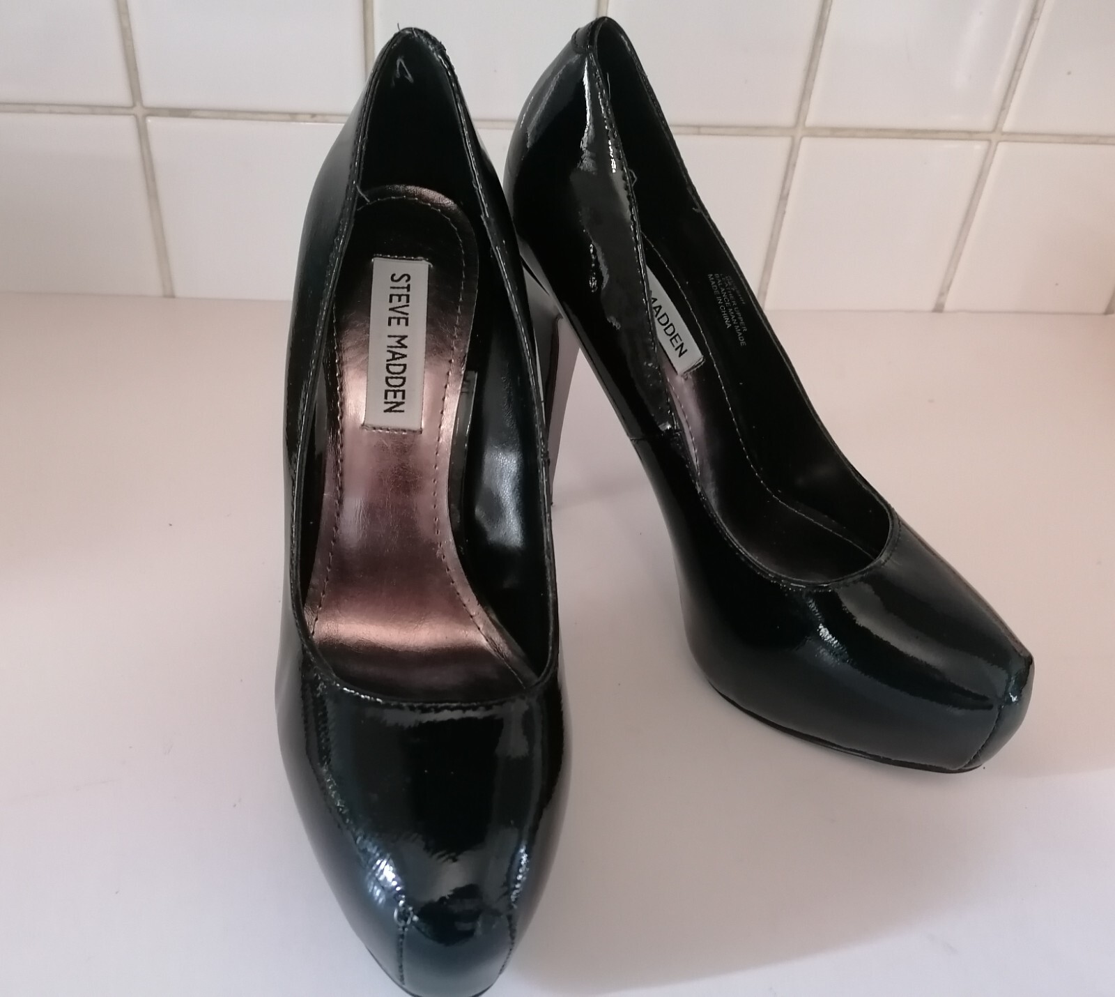 Steve Madden Black Patent Leather Stilettos Platform Heels Pumps Shoes ...