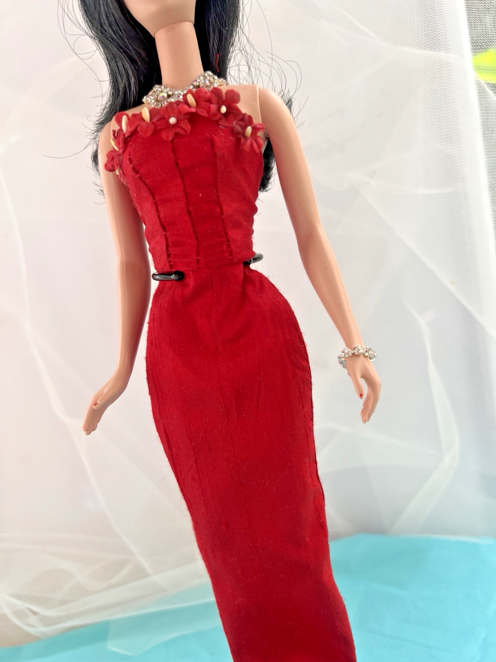 Hot Red Dupioni Silk doll Column dress for Silkstone Barbie gown ...