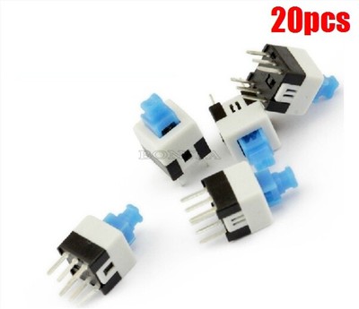 20Pcs 8X8MM 6-Pin Push Button Tactile Switch Self Latching Blue Button ...