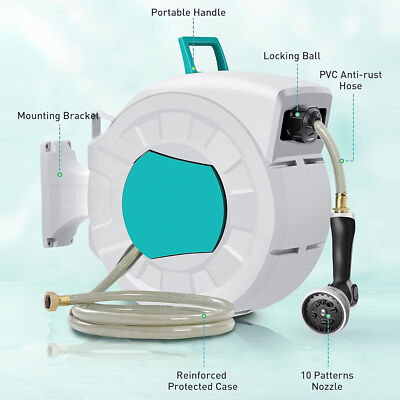 Wall Mounted Garden Hose Pipe Reel 100FT Retractable & Lockable Hose ...