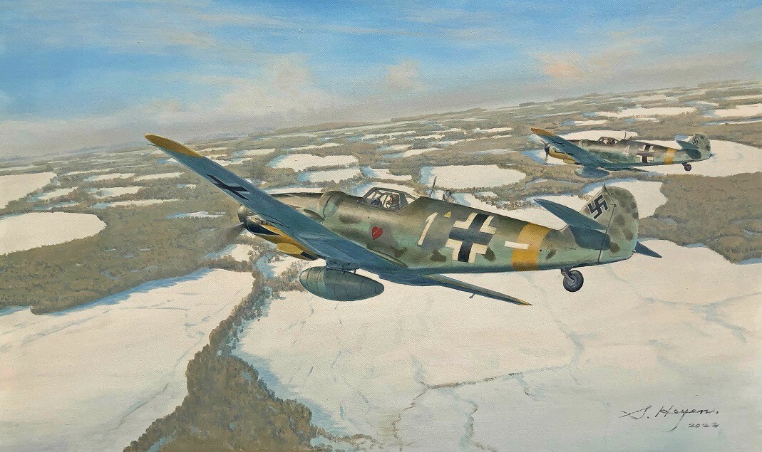 Original Aviation Art: Messerschmitt Bf109G6 Erich Hartmann oil ...