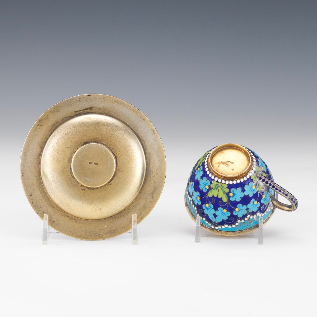 Russian 916 Silver Gilt, Enamel (Six Color) Cup and Saucer, Leningrad ...