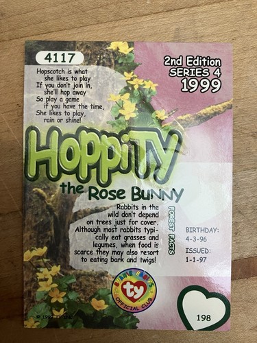 Jb20 Ty beanie babies series 4 1999 #198 Hoppity The Rose Bunny Rabbit ...