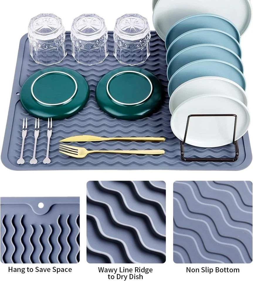 Silicone Dish Drying Mat Non-Slip Silicone Mat Easy Clean Drying Mat | eBay