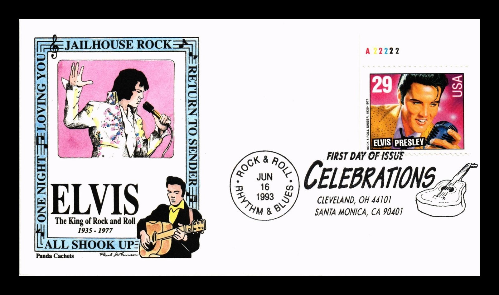 DR JIM STAMPS US COVER ELVIS PRESLEY LEGENDS OF MUSIC FDC PANDA HAND ...