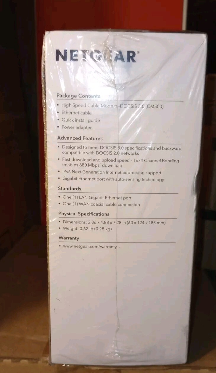 NETGEAR Cm500-1aznas 16x4 DOCSIS 3.0 Cable Modem Max Download Speeds of ...