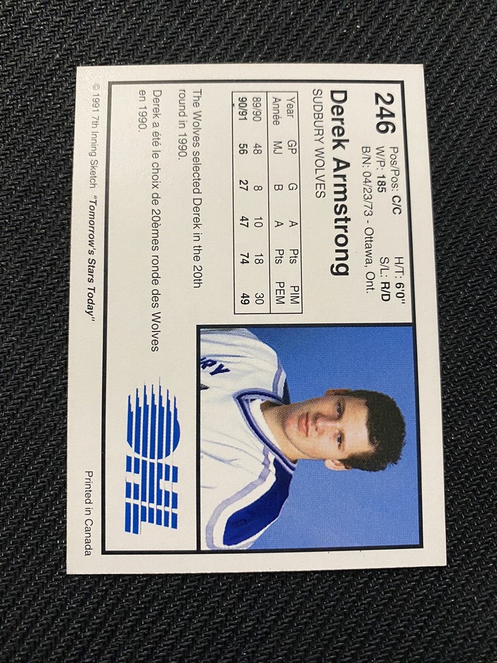 1991-92 7th Inning Sketch OHL #246 Derek Armstrong Autograph Sudbury ...