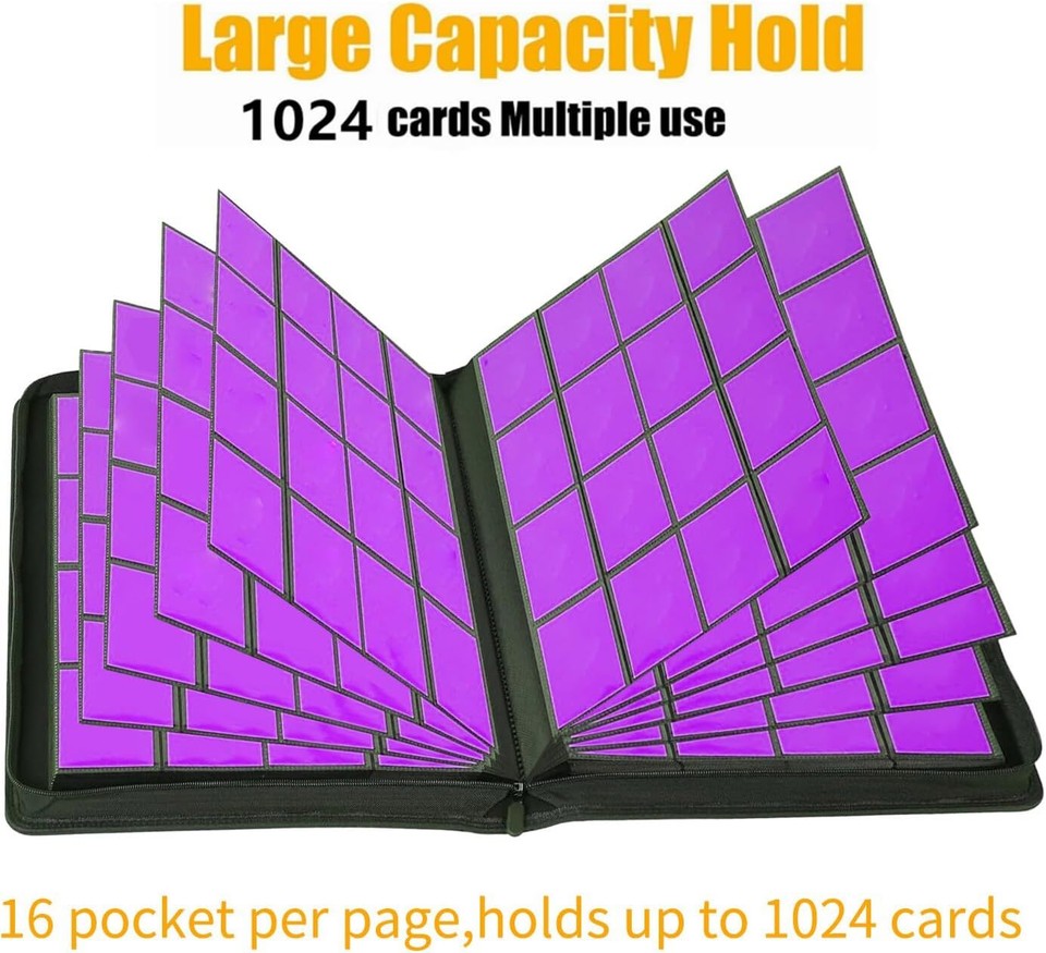1000+ Pockets Trading Card Binder, 16 Pocket Ringless Side Loading ...