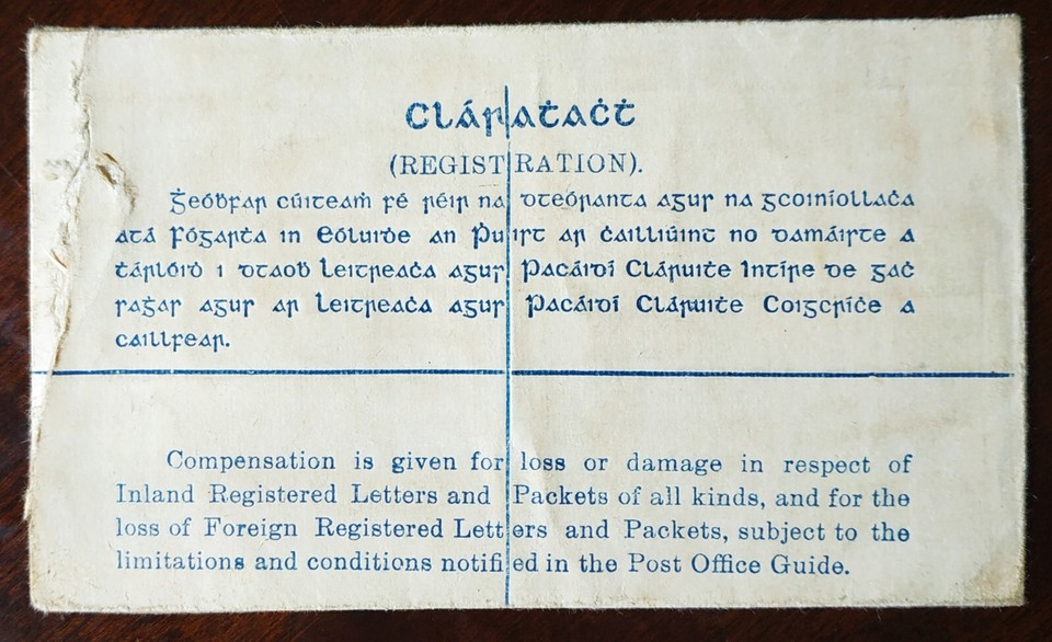 IRELAND 1924 REGISTERED 5d VIOLET POSTAL STATIONERY ENVELOPE SIZE F ...