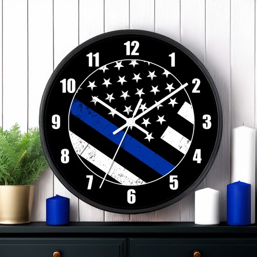 Police Officer Wooden Wall Clock #4, Law Enforcement Clock, Thin Blue ...