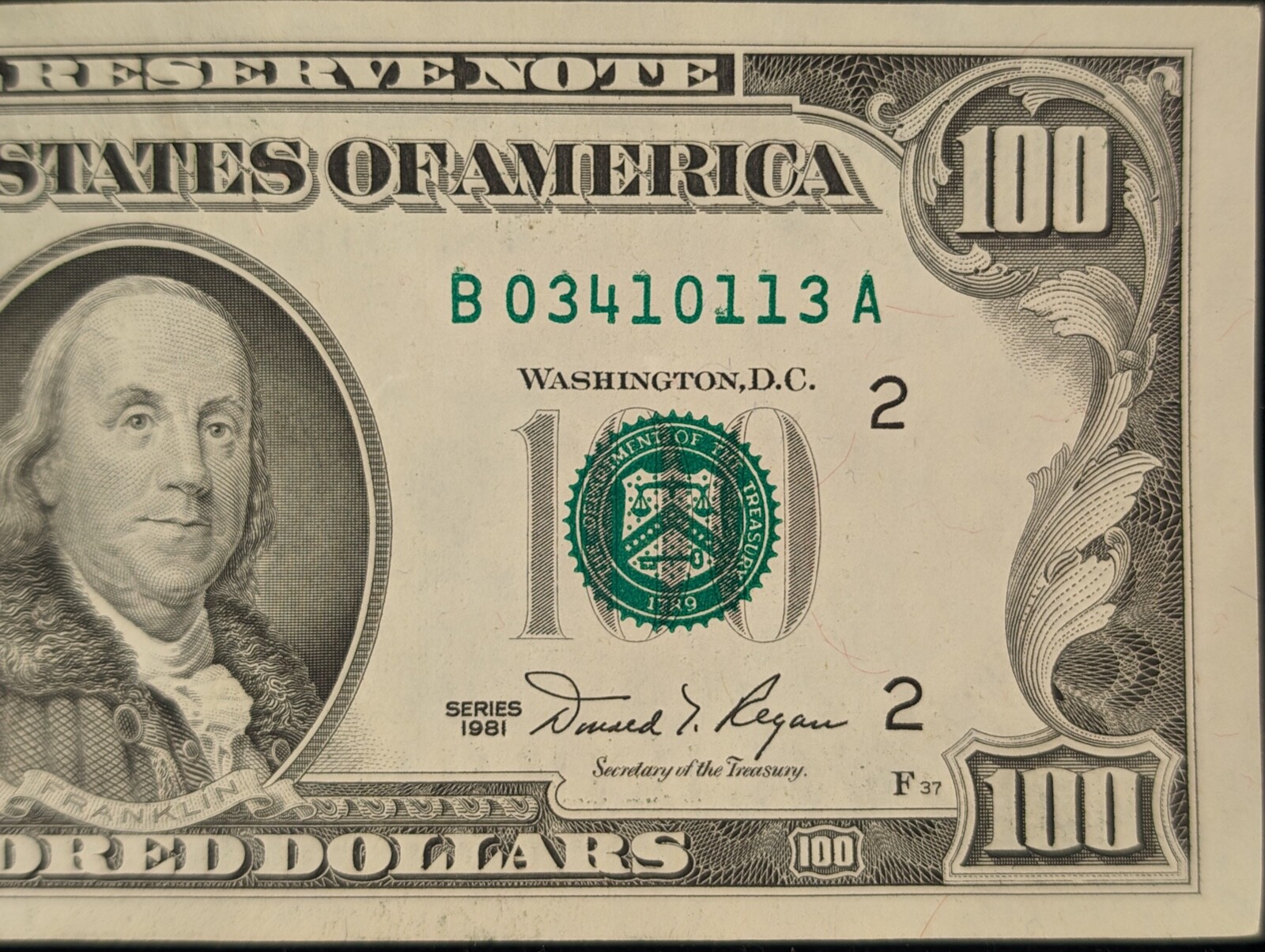 Series 1981 $100 One Hundred Dollar Bill Small Head Very Nice Bill Ink ...
