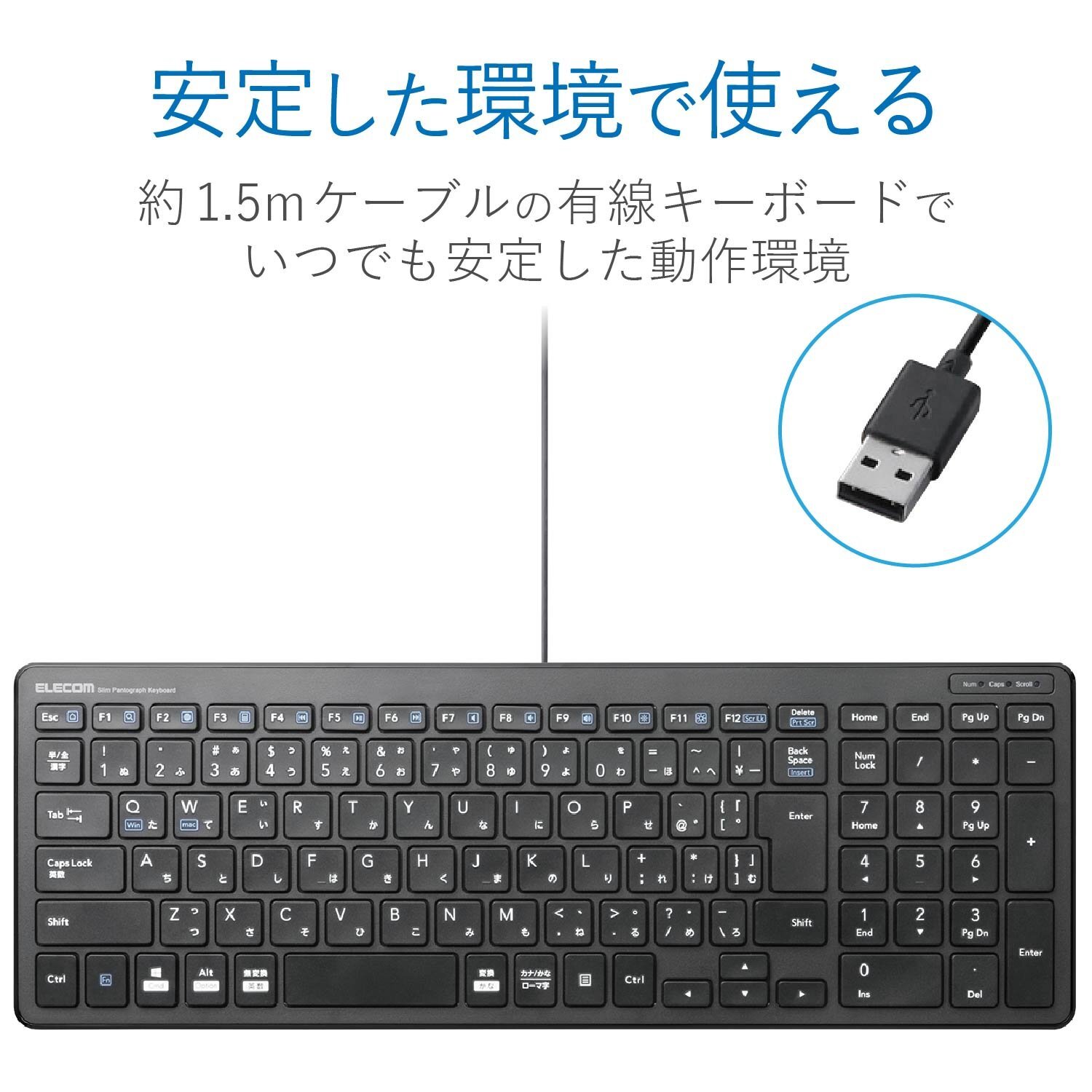 ELECOM Keyboard Wired Pantograph Compact Keyboard Black TK-FCP097BK ...