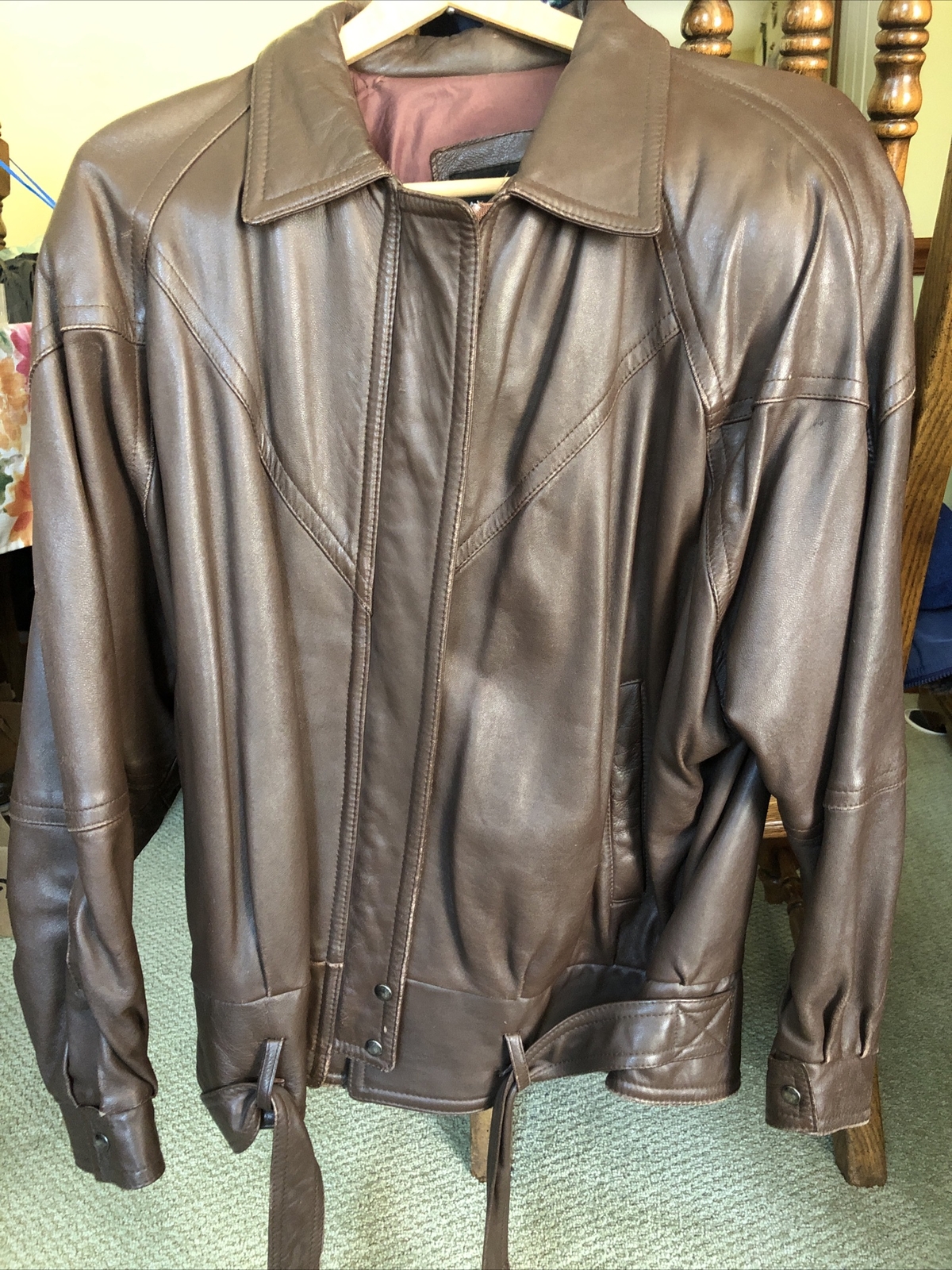VTG LEATHER JACKET BELTED LADIES SIZE MED DARK BROWN … - Gem