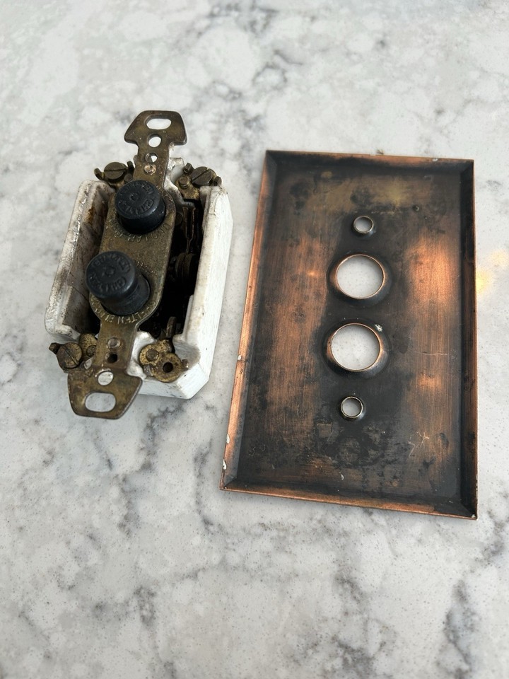 Antique Push Button Light Switch & Beautiful Copper Plate. 1900s Good ...