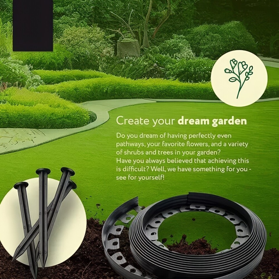 GREY Effortless Garden Edging Lawn Border Set or Spare Pegs _ 10m H ...