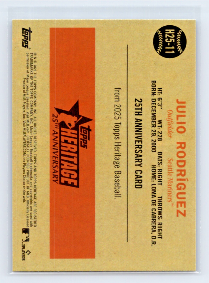 Julio Rodriguez Mariners 2025 Topps Heritage 25th Anniversary Card SP # ...