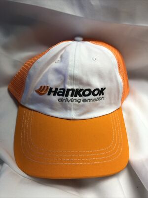 Hankook Tires Orange Embroidered Logo Mesh Back Strapback Trucker Hat ...