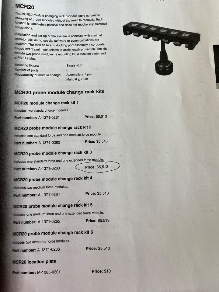 Renishaw MCR20 Probe Module Rack Kit, Part # A-1371-0263. Excellent ...