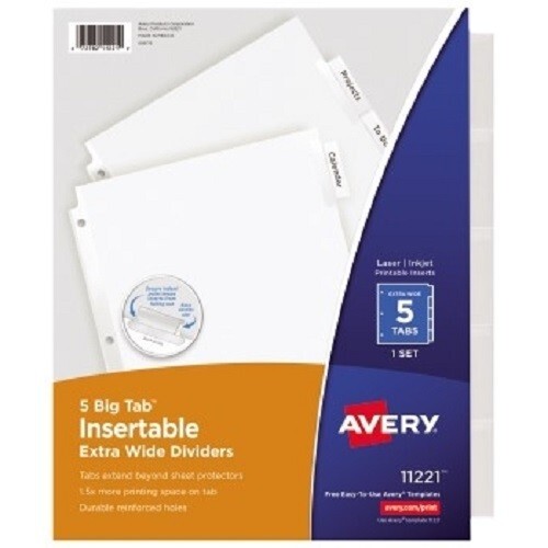 Avery Big Tab Insertable Extra-Wide Dividers, 5-Tab Set | eBay