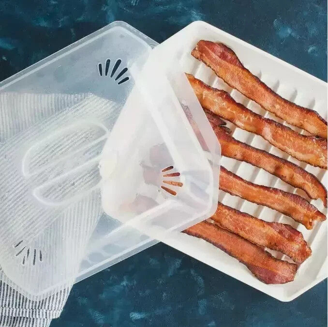Microwave Bacon Rack with Lid Hot Dog Sausage Grill Pan Tray Cooker ...