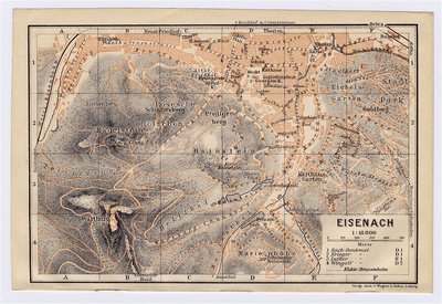 1904 ANTIQUE ORIGINAL CITY MAP OF EISENACH / THURINGIA / THÜRINGEN ...
