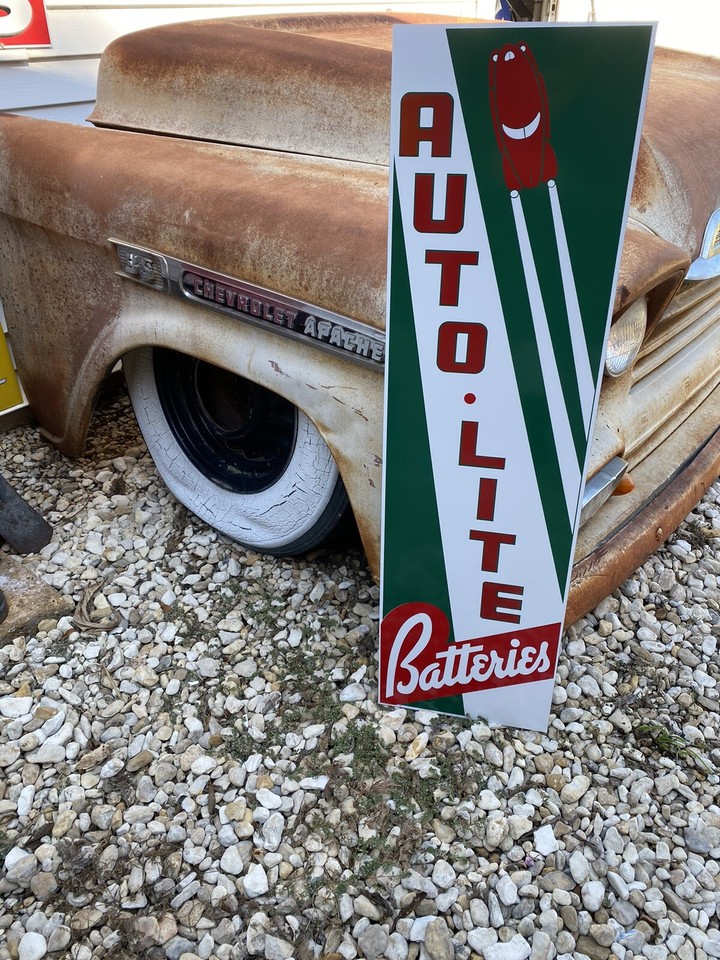 Antique Vintage Old Style Auto Lite Batteries Gas Oil Sign | eBay