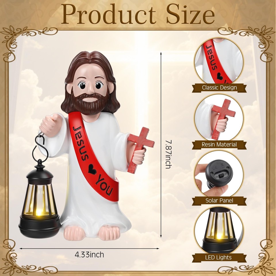 Solar Jesus Figurine 8 Inch, He is Risen Easter Statue with Glowing ...