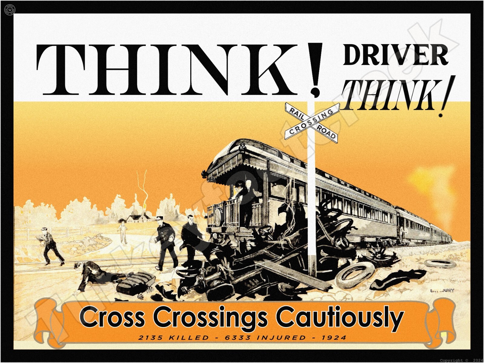 Think! Driver Think! Railroad Crossing Safety Metal Sign 3 Sizes to ...